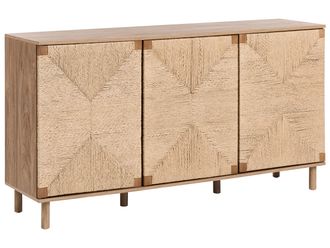 Beliani Sideboard Holzoptik Hellbraun 40x153x81 cm mit 3 Papierseil-T&uuml;ren Boho Design Bondi