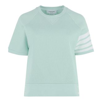Thom Browne Gestreiftes Baumwoll-T-Shirt mit gerippten Kanten - - Tops - Damen - Gr&uuml;n - XS