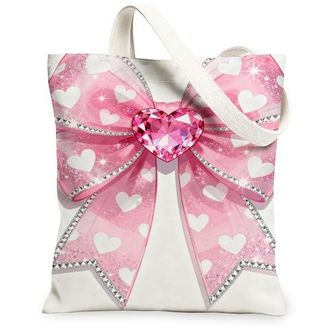 Generic Sacs fourre-tout en toile avec noeud en forme de coeur, motif ruban paillet&eacute;, sacs d&eacute;picerie r&eacute;utilisables, sacs d&eacute;picerie l&eacute;gers, lavables, p&ecirc;che, 13