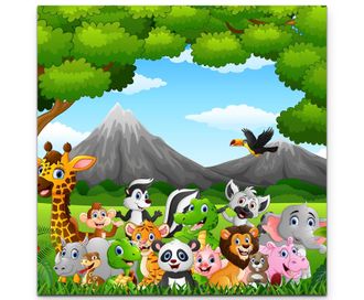 Paul Sinus Art Leinwandbilder | Bilder Leinwand 90x90cm Wilde Tiere im Dschungel - Cartoon