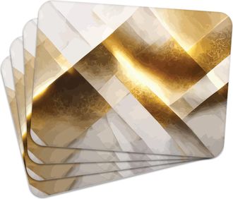 MG Design Set aus 4 Kork-Platzsets - Golden Stripes 4 - 30 x 40 cm - hitzebest&auml;ndig & abwischbar, mit Korkr&uuml;ckseite