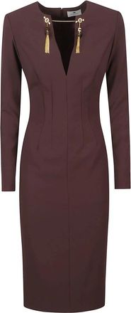 Elisabetta Franchi Femme, Robes, Violet, Taille: 40 FR Robe Midi en Cr&ecirc;pe avec Cha&icirc;ne de Bijoux