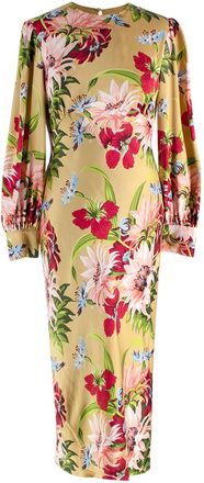 Olivia Von Halle Floral-Print Silk Midi Dress Size S