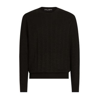 Dolce & Gabbana Seiden-Rundhalspullover mit Allover-Logo-Stickerei - - Knitwear - Herren - Schwarzk - XL