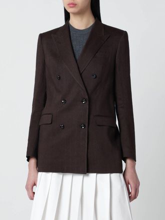 Tagliatore Blazer crois&eacute; en lin m&eacute;lang&eacute; avec revers en pointe