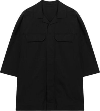 Rick Owens Homme, Chemises, Noir, Taille: S Chemise &agrave; manches courtes &agrave; col cubain