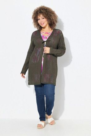 Ulla Popken Strickjacke Strickjacke Lochstrick Oversized V-Ausschnitt