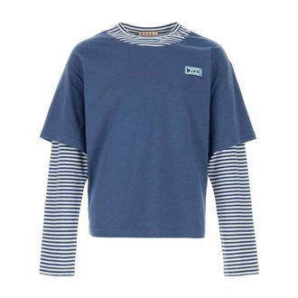 Marni Homme, Tops, Bleu, Taille: L T-Shirt Ray&eacute; Superpos&eacute;