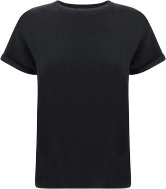Brunello Cucinelli Femme, Tops, Noir, Taille: 40 FR T-shirt en Cachemire et Soie