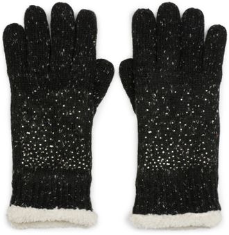 styleBREAKER warme Handschuhe mit Strass und Fleece, Winter Strickhandschuhe, Damen 09010010, Farbe:Schwarz meliert (One Size)