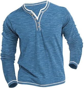 Generic Chemise Henley &agrave; manches longues pour homme - Col &agrave; bandes boutonn&eacute;es sur le devant, haut d&eacute;contract&eacute; coupe ajust&eacute;e pour un usage quotidien, les sorti