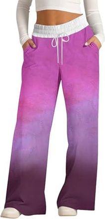 Generic Printemps et &eacute;t&eacute; solide imprim&eacute; d&eacute;contract&eacute; jambe large coton et lin explosion pantalon ample femme pantalon en coton grande taille, rose, XXL