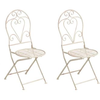 Beliani Gartenstuhl 2er Set Hellbeige Eisen Antik-Optik Romantischer Franz&ouml;sischer Stil Zusammenklappbar Garten Outdoor Terrasse Balkonstuhl