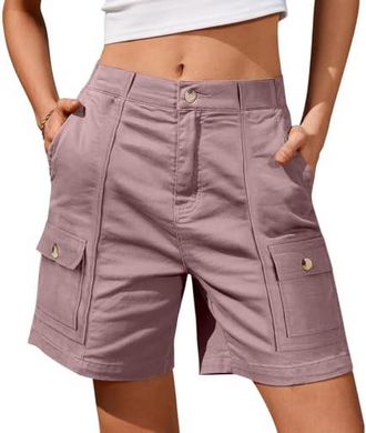 Minetom Bermuda Femme Cargo Shorts Jambe Large Confortable Taille Haute Été Solide Chino Capri Short avec Poches Pantalon Court Décontracté B Rose M