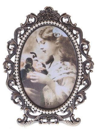 Kawaii-Story BM-xy0030A Metall Bilderrahmen Fotorahmen Antik Barock Perlen Luxus Design Strasssteine Dekoration Fotogr&ouml;&szlig;e 13x18cm (5x7zoll)