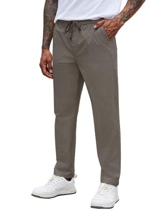 Coofandy Hose Herren Chino Hose Schlupfhose Baumwolle Stoffhose Kordelzug Herrenhosen mit Gummibund Sommerhose Lange D&uuml;nne Hosen Chino M&auml;nner Dunkelgrau XL