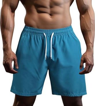 Generic Short de course pour homme - Short de sport à séchage rapide avec poche - Short de randonnée - Taille élastique - Cordon de serrage - Couleur unie - D