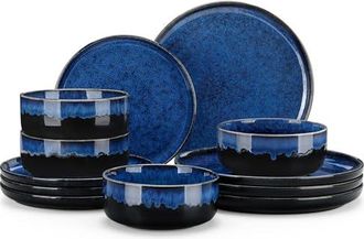 VANCASSO Série STARRY Service de Table 12 Pièces en Porcelaine, Service Vaisselle 4 Personnes, avec 4 Assiettes Plates, 4 Assiettes à Dessert, 4 Bols à Céréale