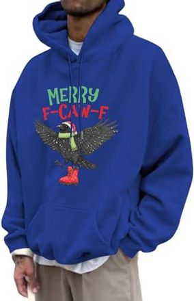 Generic Sweat &agrave; capuche de No&euml;l amusant pour homme - Pull &agrave; capuche d&eacute;contract&eacute; &laquo; Merry Christmas Raven &raquo;, bleu, 3XL