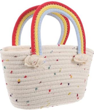 BESPORTBLE Abaodam Paquet Fourre-Tout Tiss&eacute; en Coton Blanc &agrave; Motifs Arc-en-Ciel Grand Format 28X17X15 CM L&eacute;ger et Polyvalent pour Femme Panier de Rangement et Pa