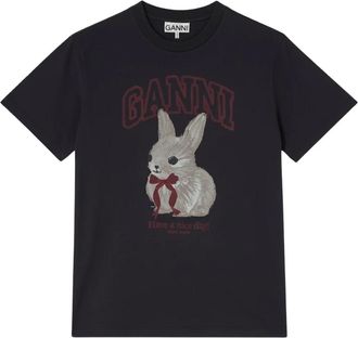 Ganni Femme, Tops, Noir, Taille: 38 FR Grey Bunny T-shirt