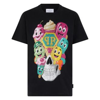 Philipp Plein Rundhals-T-Shirt Little Ice Cream Skull - - Tops - Herren - Schwarzk - XS