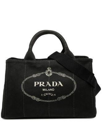 Prada 2013-2025 Canapa Satchel-Tasche aus Canvas mit Logo - Schwarz
