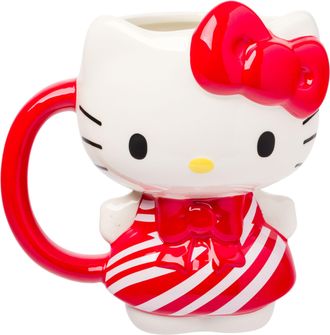 Silver Buffalo Sanrio Hello Kitty Weihnachtstasse mit Zuckerstangenkleid, 3D-Form, Keramik, 590 ml