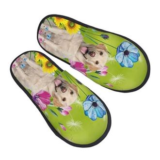 Generic Accueil Pantoufles Labrador Dans Les Fleurs Unisexe Pantoufles DH&ocirc;tel Antid&eacute;rapant Maison Slippers Pour Automne Femmes Spa L