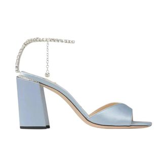 Jimmy Choo London High Heel Sandalen mit Kn&ouml;chelriemen - - Shoes - Damen - Blau - 37 EU