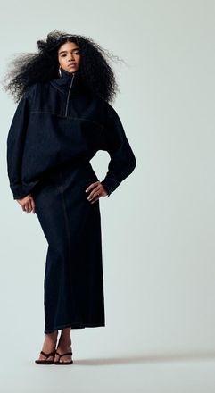 Asos Oversize-Jeansjacke in Indigoblau mit Stehkragen, Kombiteil-Marineblau