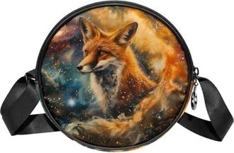 Generic Petit sac &agrave; bandouli&egrave;re rond pour femme, Galaxy Fox avec fermeture &eacute;clair, bretelles r&eacute;glables, sac &agrave; main rond d&eacute;contract&eacute; pour femmes et filles