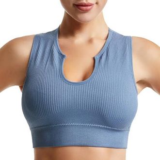 Generic Brassi&egrave;re de sport push-up c&ocirc;tel&eacute;e sans couture pour femme - Soutien moyen - Pour la gym, la course &agrave; pied - 2026, bleu, L