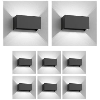 LEDs Com 8 Stück Wandleuchte CUBEL für außen, anthrazit, IP65, Up & Downlight, rechteckig, inkl. 2 LED Lampen, je 4,4 W, 596lm, weiß