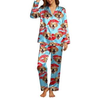Generic Pyjama doux et &eacute;l&eacute;gant : pyjama confortable &agrave; manches longues avec imprim&eacute; unique, parfait pour la Saint-Valentin ou pour un usage quotidien., bleu cl
