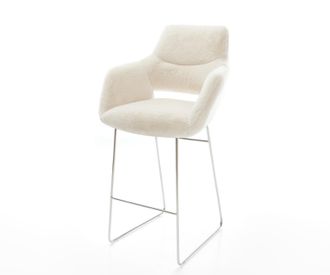 DELIFE Barstuhl Yago-Flex Pl&uuml;sch Creme-Wei&szlig; Kufengestell Edelstahl Silberfarben Taschenfederkern, Barst&uuml;hle