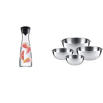 WMF Basic Wasserkaraffe 1,5 liter, Glaskaraffe mit Deckel, Silikondeckel, CloseUp-Verschluss & Gourmet Sch&uuml;sselset 4-teilig, Edelstahl Sch&uuml;sseln f&uuml;r die K