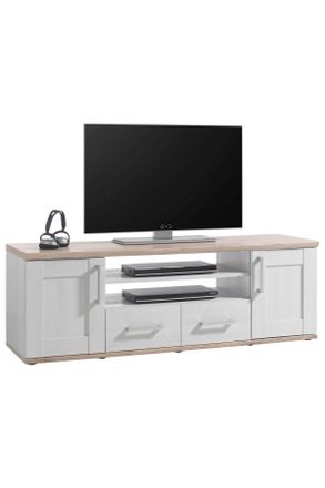 Xora Lowboard, Wei&szlig;, L&auml;rche, Kunststoff, 1 F&auml;cher, 2 Schublade(n) Schubladen, 152x50x44 cm, Made in EU, Wohnzimmer, Wohnw&auml;nde, Lowboards