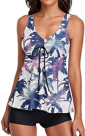Generic Maillot de bain tankini 2 pi&egrave;ces pour femme - Effet gainant - Dos nu - Taille haute - Deux pi&egrave;ces - Pour la plage - Vintage - V&ecirc;tements de plage, blan