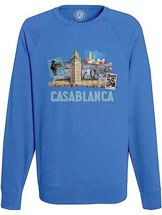 Fabulous Sweatshirt Homme Bleu Casablanca Collage Voyage Maroc Carte Postale