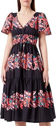 Pinko Adopté Robe Popeline Impression décontractée, Zr3_Mult.Noir/Rouge, 44 Femme