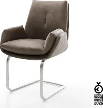 DELIFE Freischwinger Clea-Flex Mikrofaser Taupe Vintage Freischwinger flach Edelstahl, Esszimmerst&uuml;hle