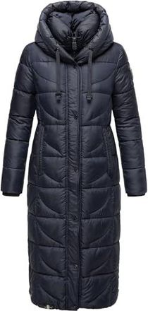 Navahoo Manteau dhiver chaud matelass&eacute; extra long avec capuche gaufr&eacute; XS-XXL, bleu marine, XL