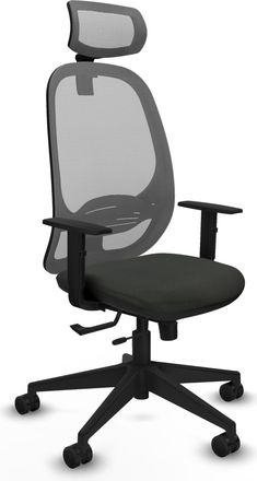 Piqueras y Crespo B&uuml;rostuhl aus schwarzem Mesh mit 1D-Armen, h&ouml;henverstellbare Lendenwirbelst&uuml;tze und h&ouml;henverstellbares Kopfteil und Neigungsverstellung. Ausgestattet 