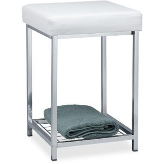 Relaxdays Relaxdays Tabouret rembourré, petit siège, carré, Repose-pieds avec rangement, salle de bain, HLP 47 x 33 x 33 cm, blanc