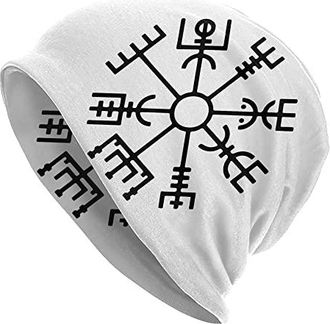Generic Bonnet en Tricot Boussole Runique Viking Nordique Respirant Knit Cuffed Beanie Douillet Knitted Hat pour Sports Ski À Pied