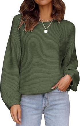Zeagoo Pull &agrave; manches chauve-souris pour femme - Pull en tricot - Col rond - Confortable - Automne - Hiver - S-XXL, vert, M
