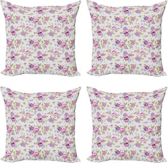Abakuhaus Shabby Flora Dekokissen Kissenbezug 4er Pack, Rosen und Veilchen, Modern Accent Doppelseitiger Digitaldruck, 40 x 40 cm, Lila Mehrfarbig