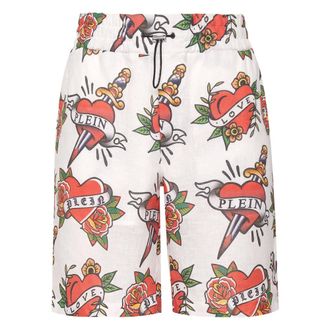 Philipp Plein Homme, Shorts, Multicolore, Taille: S Love Tattoo-print Linen Bermuda Shorts