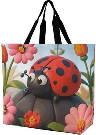 Generic Ladybug De Dessin Anim&eacute; Fleur Sac A Main Femme L&eacute;ger Tote Bag Grand Sac Fourre-Tout Pour Universit&eacute; Quotidienne Travail